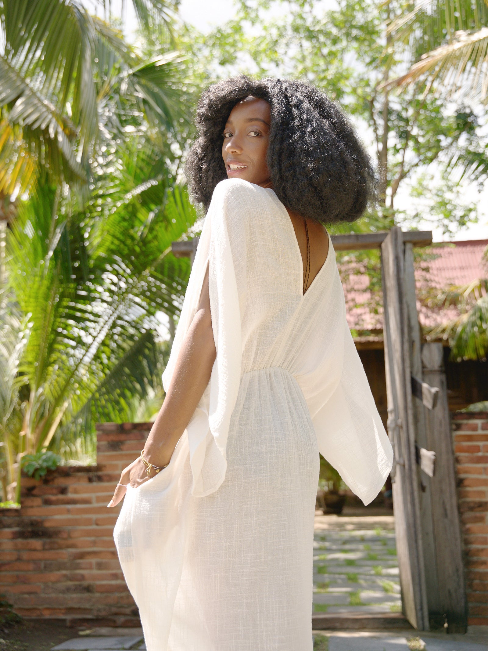 White Cotton Linen Goddess Kaftan Dress, Deep V Neck Kaftan Dress ...