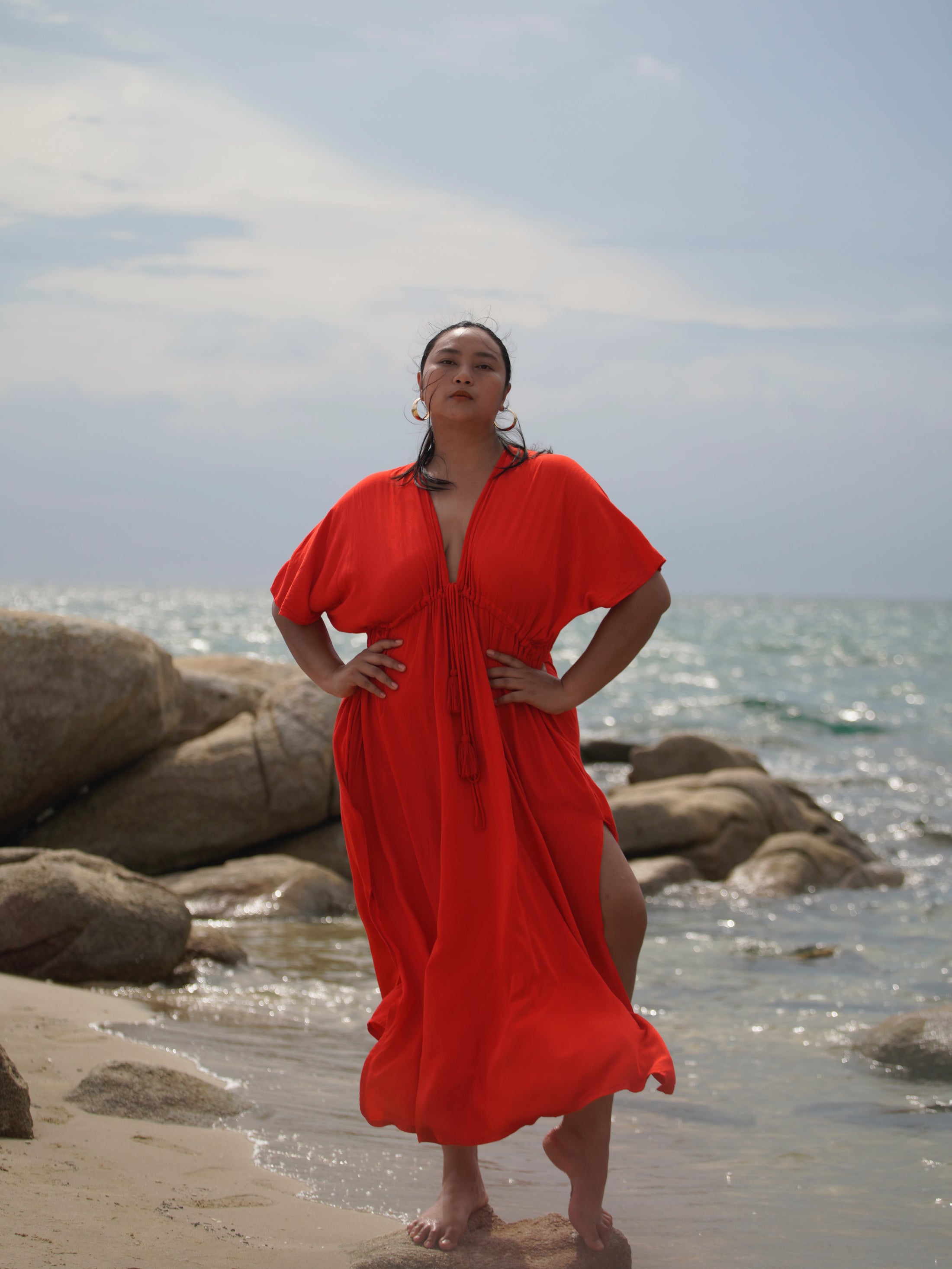 Goddess Kaftan maxi Dress - Red Kaftan maxi dress | Coco De Chom