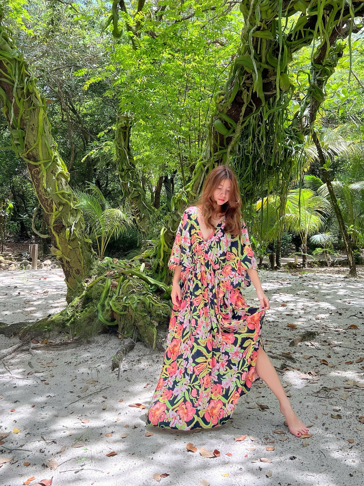 Floral Kaftan Dress - Oversized Kaftan in tropical flowers, Bohemian ...