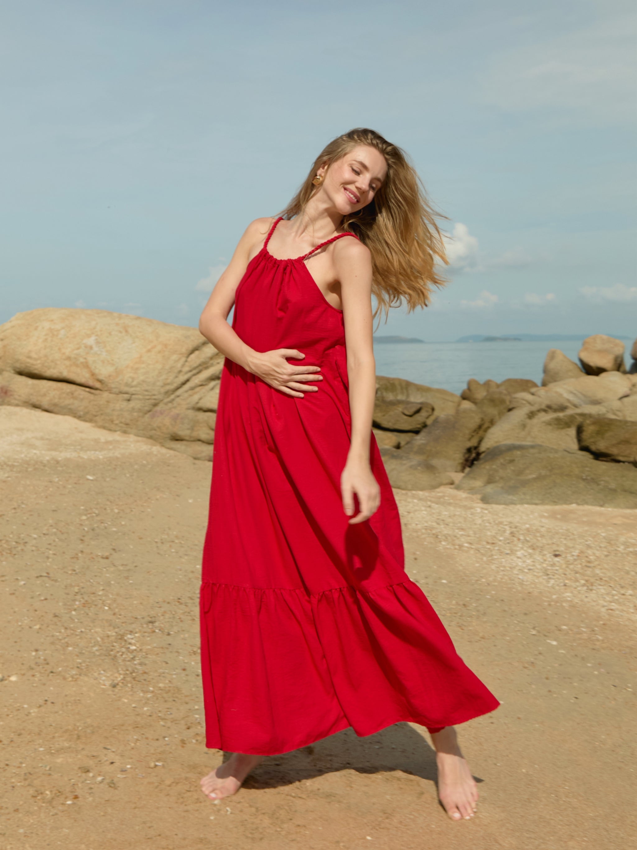 Olivia Open Back Maxi Dress in red | Red Maxi Dress | Open back dress ...