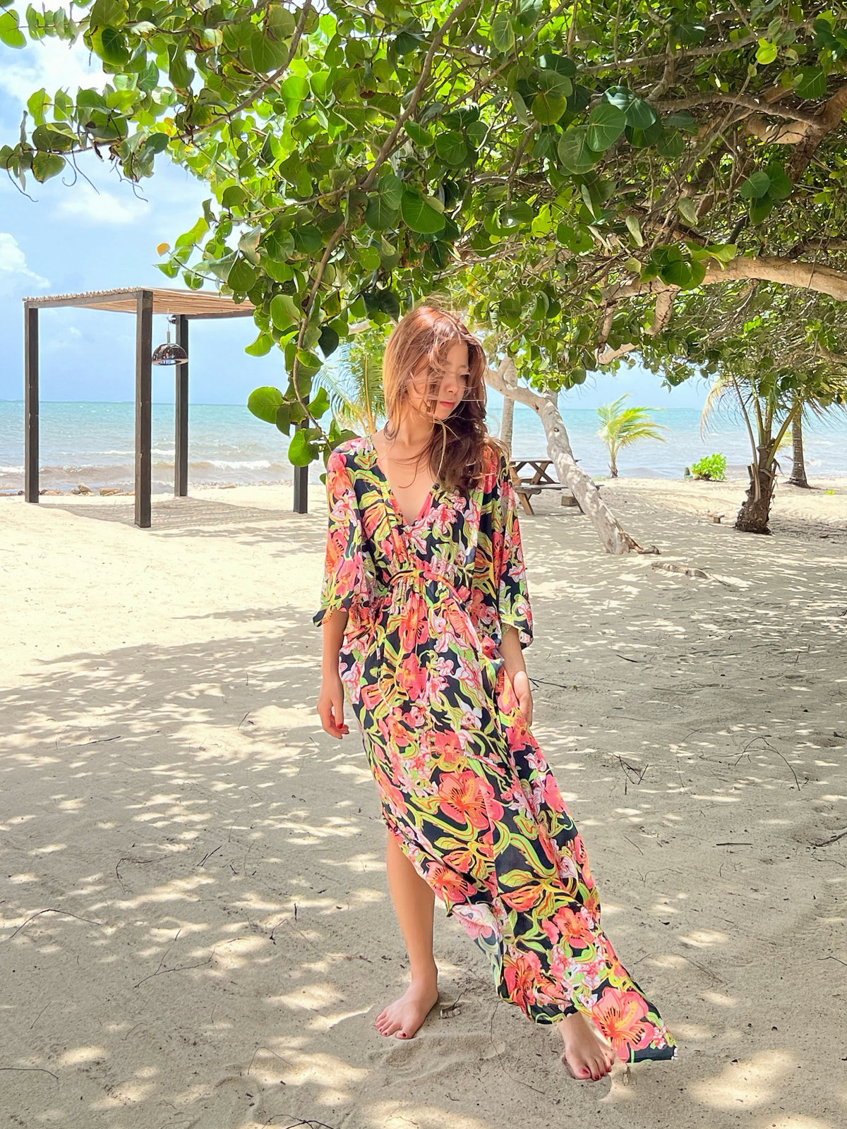 Floral Kaftan Dress - Oversized Kaftan in tropical flowers, Bohemian ...