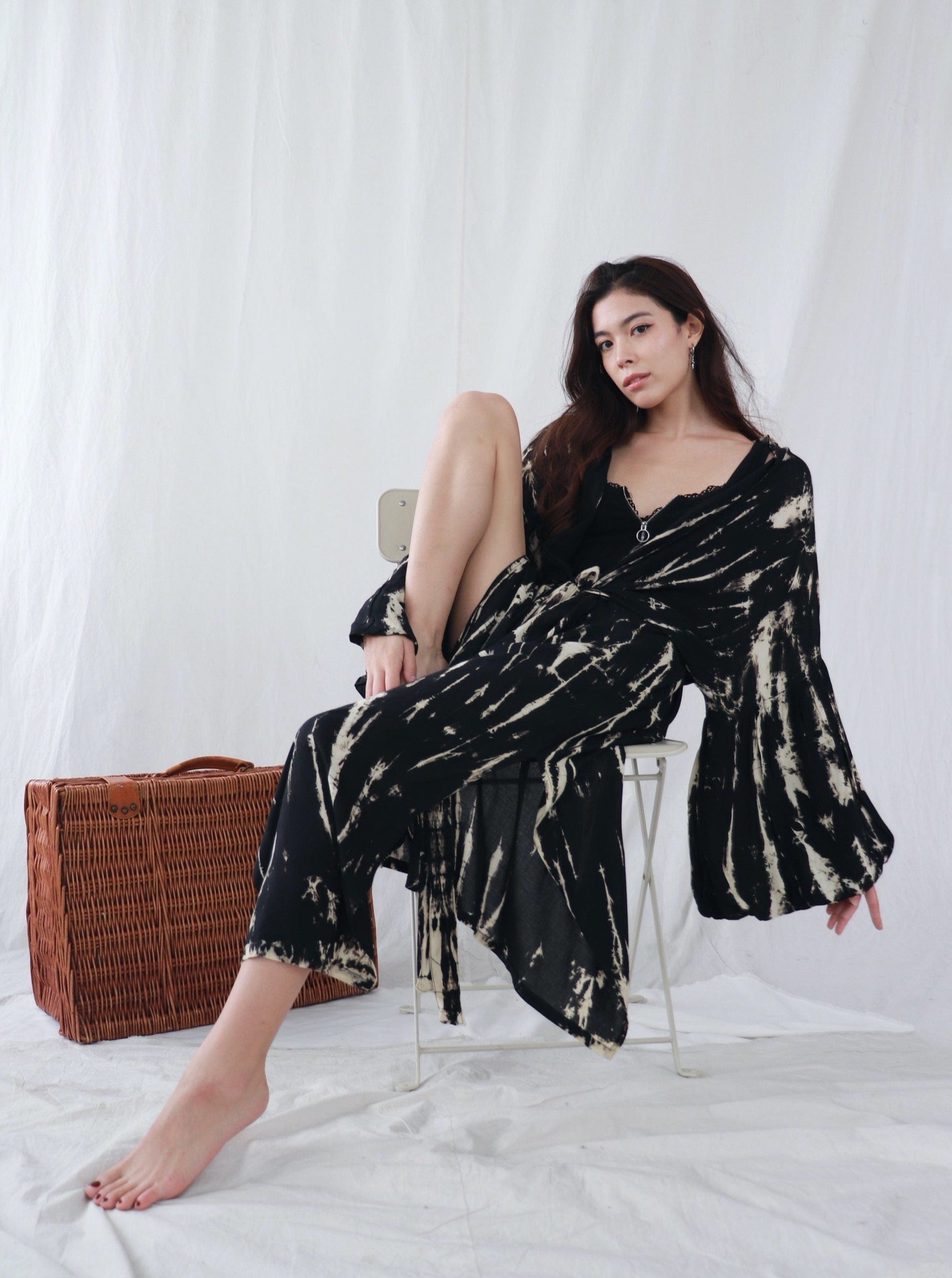 Miko - Black Kimono Robe & Jacket - Black Long Kimono Robe | Coco De Chom
